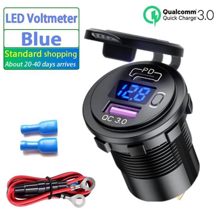 Voltmètre-Blue-Line - Chargeur De Moto 48w 12v-24v, Prise Type C Pd + Qc 3.0, Charge Rapide ...