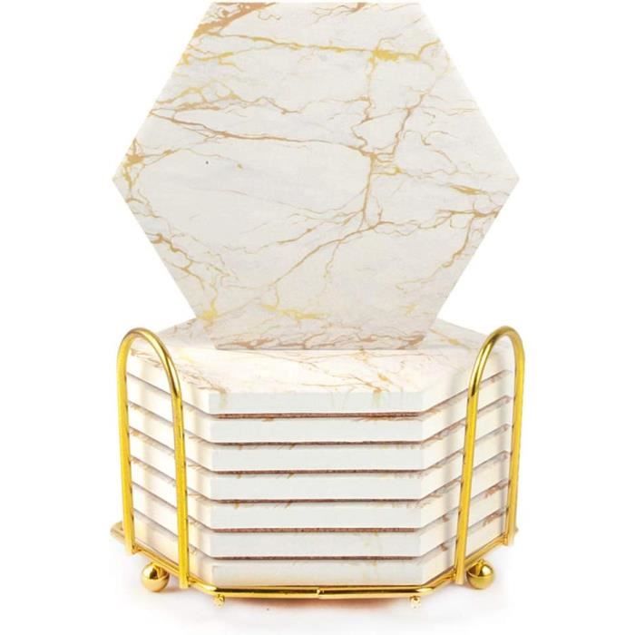 Lot de 8 dessous de verre en marbre absorbant avec base en liège - Pour ...