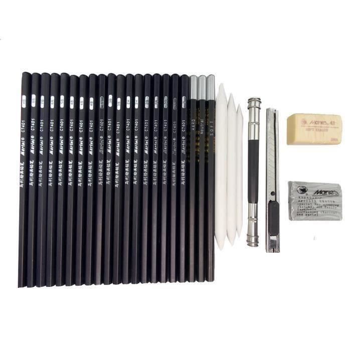 Kit d'Esquisse Professionnel Crayons de Dessin avec Sac (30 pcs outil ...