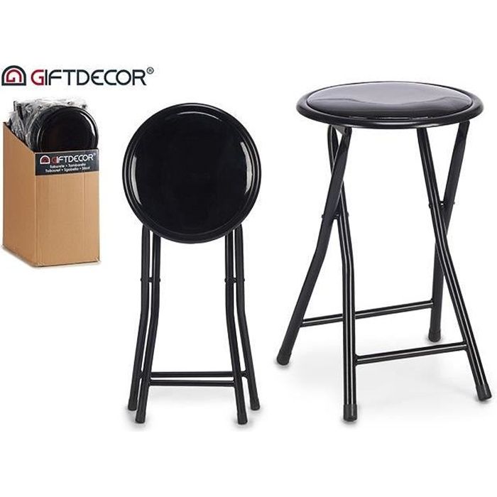 Tabouret pliable - PATE NEGR - Noir brillant - 30x30x45cm - Métal ...