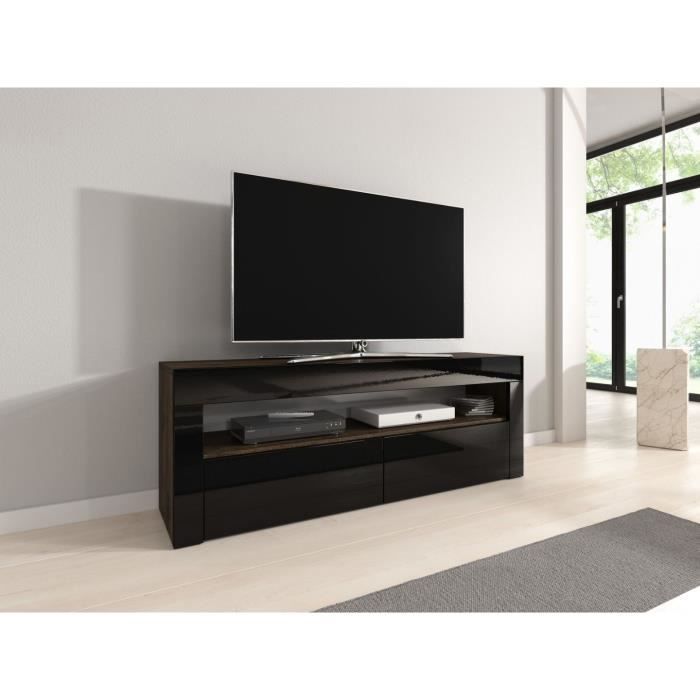E-com Meuble tele Luna - 140 cm, Corps Chêne frégate / Avant noir ...