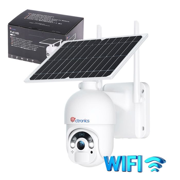 Ctronics 4MP Caméra Surveillance Sans Fil WiFi Solaire Extérieur PTZ ...