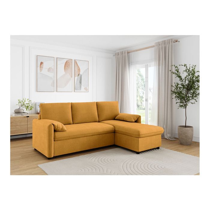 Canapé d'angle réversible 3 places MARTIN convertible en tissu - Jaune ...