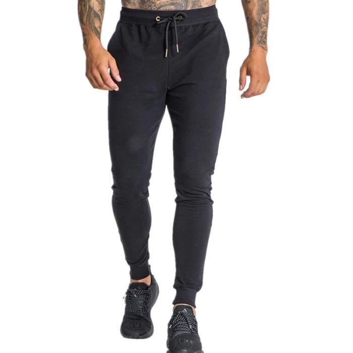 Pantalon de Sport Jogger Homme Survêtement Coton Slim Fit - Noir ...
