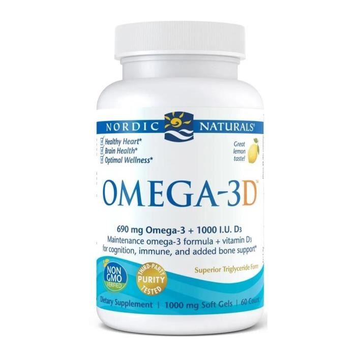 NORDIC NATURALS oméga 3d, 690 mg oméga 3 + vitamine d3, citron, 60 capsules molles 4337 ...