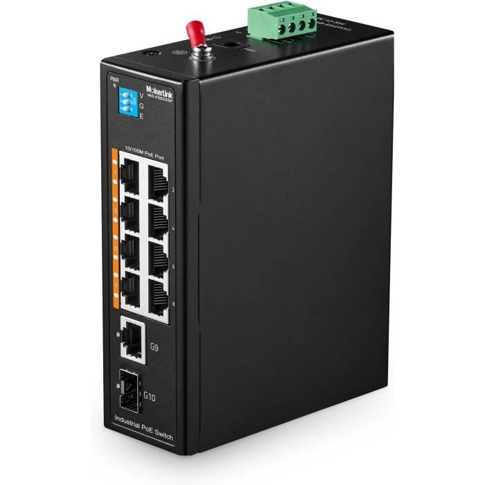 MokerLink 10 Port PoE Industrial Din Rail Switch, 8 Ports PoE+ 100Mbps ...