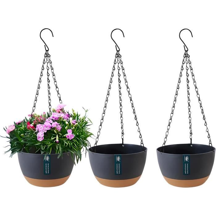 Ensemble de pots de fleurs suspendus avec plateau amovible, plastique ...
