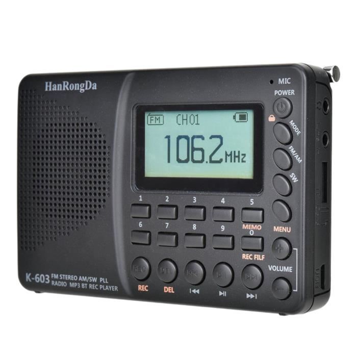 Enregistreur rechargeable USB 1000mAh REC, radio portable AM FM SW ...