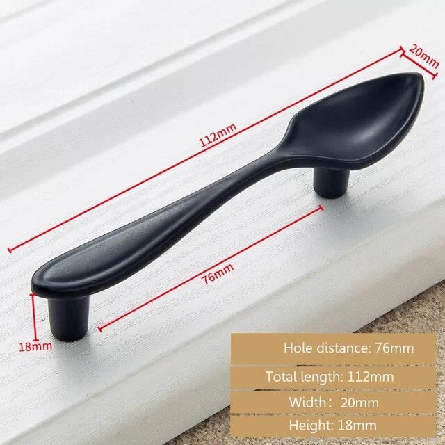 BOUTON DE MEUBLE,Spoon 76mm Black--Poignée de tiroir de bureau en forme ...