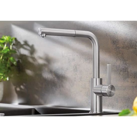 Robinet de Cuisine - BLANCO - LANORA-S - Inox Massif - Bec Extensible ...