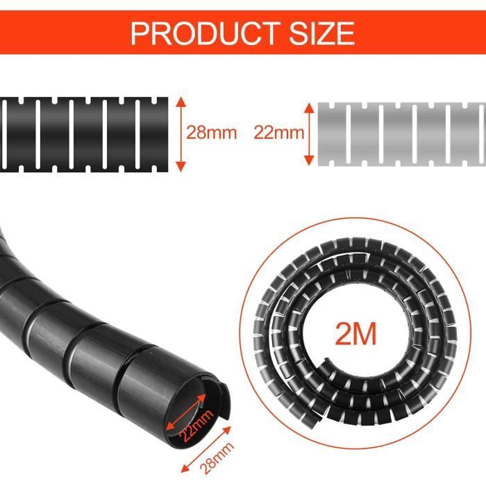2×2M Gaine Cable, Gaine Spirale Flexible Avec 1 Clip De Guidage De Fil ...