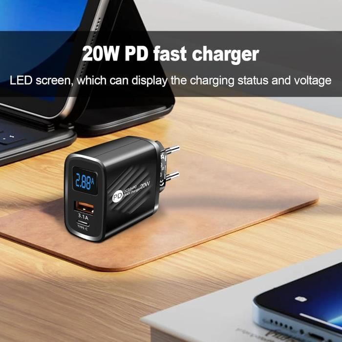 Adaptateur Mural Usb - Pd20W Type C Et Bloc Adaptateur Double Port Usb ...