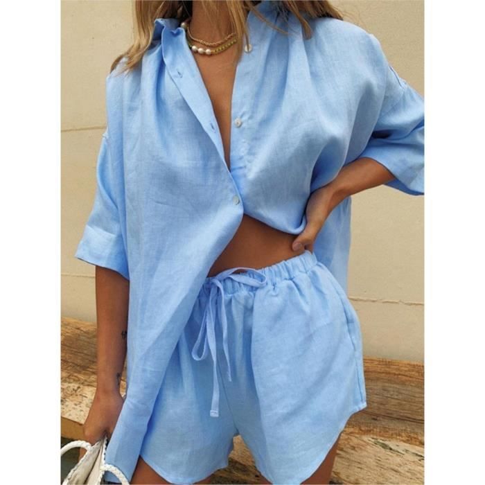 Ensemble de survêtement décontracté pour femme,chemise à manches ...
