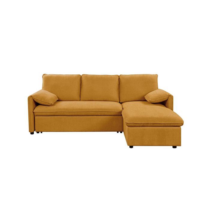 Canapé d'angle réversible 3 places MARTIN convertible en tissu - Jaune ...