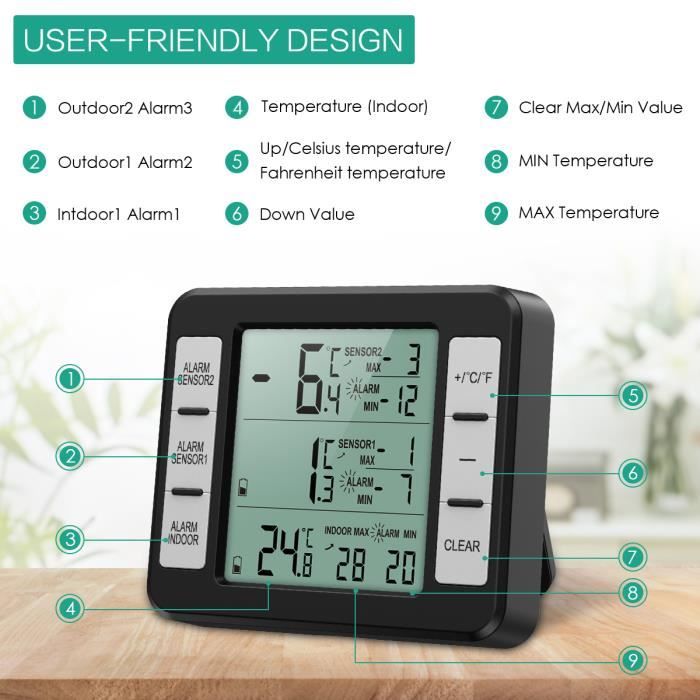 Thermomètre de réfrigérateur congélateur numérique sans fil intérieur ...