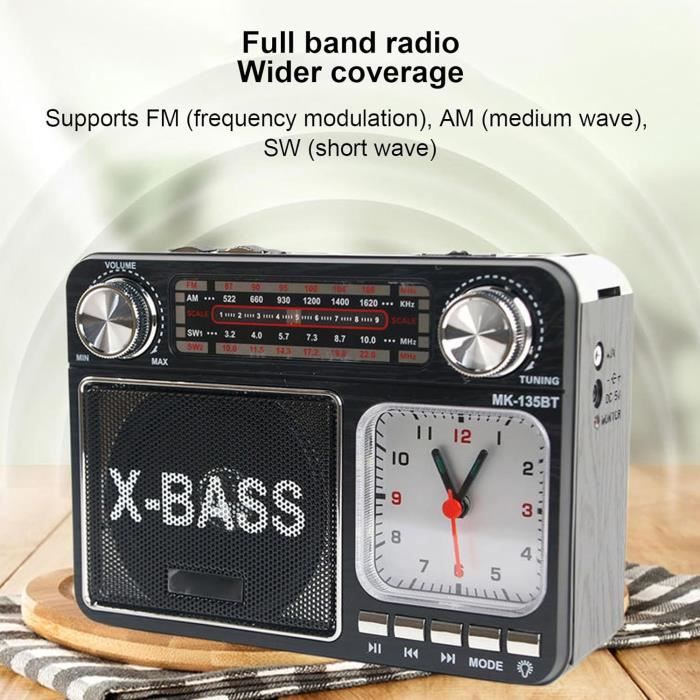Radio Numérique FM AM SW Worldband, Mini Radio FM Portable sans Fil BT ...