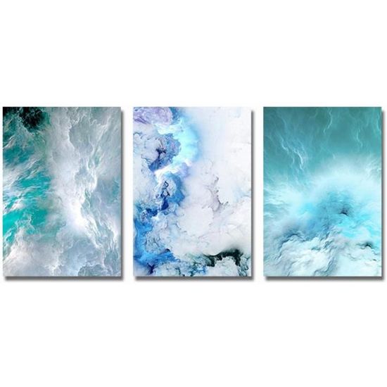Tableau Moderne Abstrait Toile Affiche Bleu Marbre Vague - Nordique ...