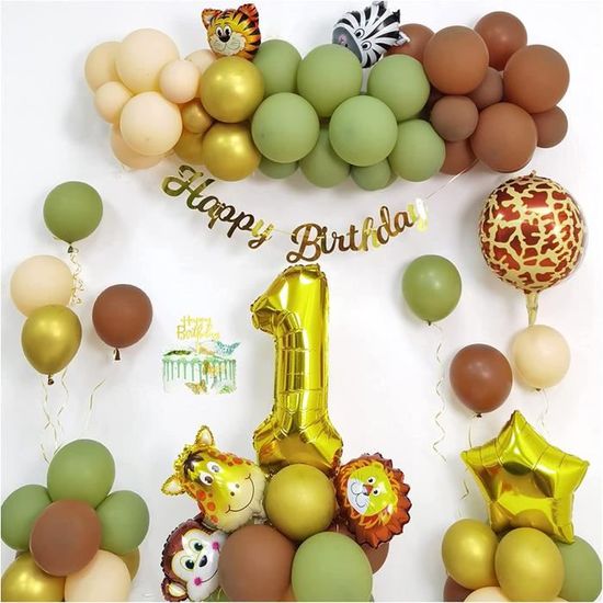 Décoration Jungle 1An Anniversaire, Ballons Anniversaire Vert Marron ...
