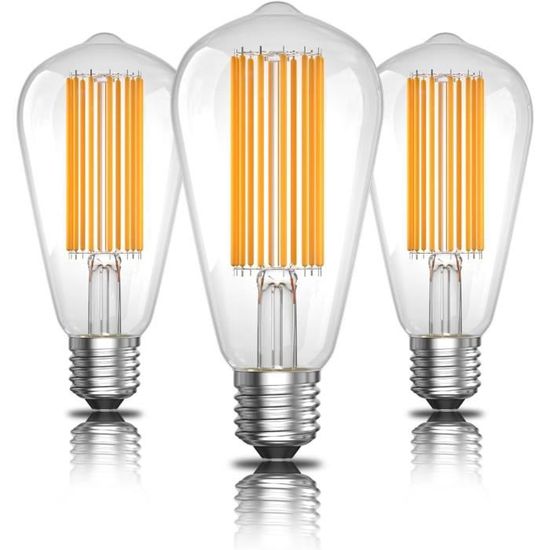 12W St64 E27 Ampoule À Filament Led Blanc Chaud 2700K Es Edison Vis Led Vintage Ampoules 100W ...