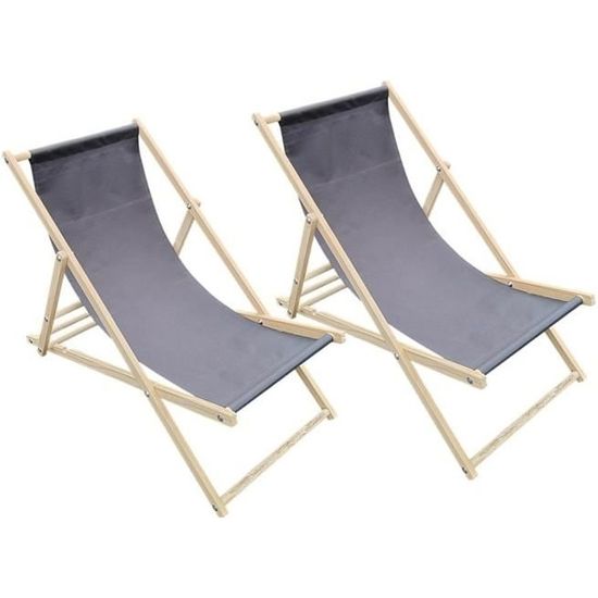 Chaise longue chilienne pliante en bois Santorini - Lot de 2 - Cdiscount Jardin
