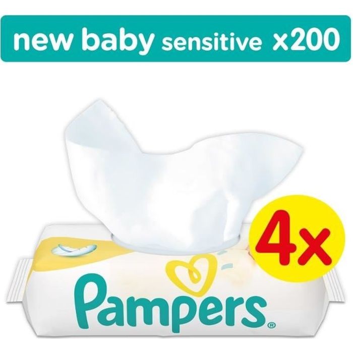 PAMPERS Lingettes Bébé New Baby SENSITIVE - Lot 4x50 Lingettes - 200 ...