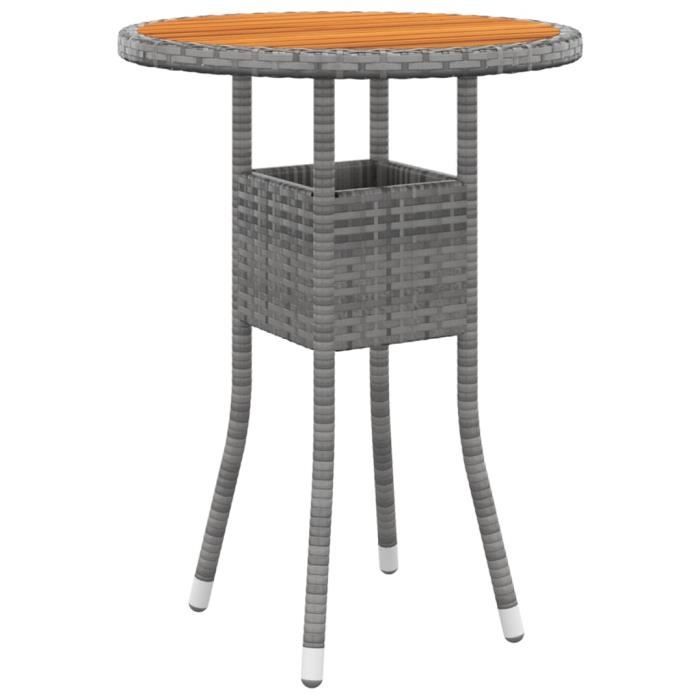 AKO Table de jardin Ø60x75 cm Acacia et résine tressée Gris ...