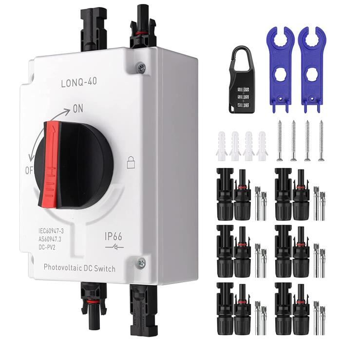 Disjoncteur DC Solaire IP66, 32A 1200V avec 6 Connecteurs Solaires + 2 ...