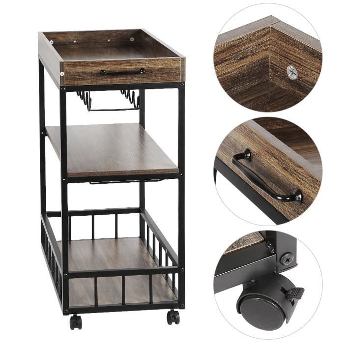 Chariot de Service Desserte à roulettes Chariot Commode Roulant avec ...