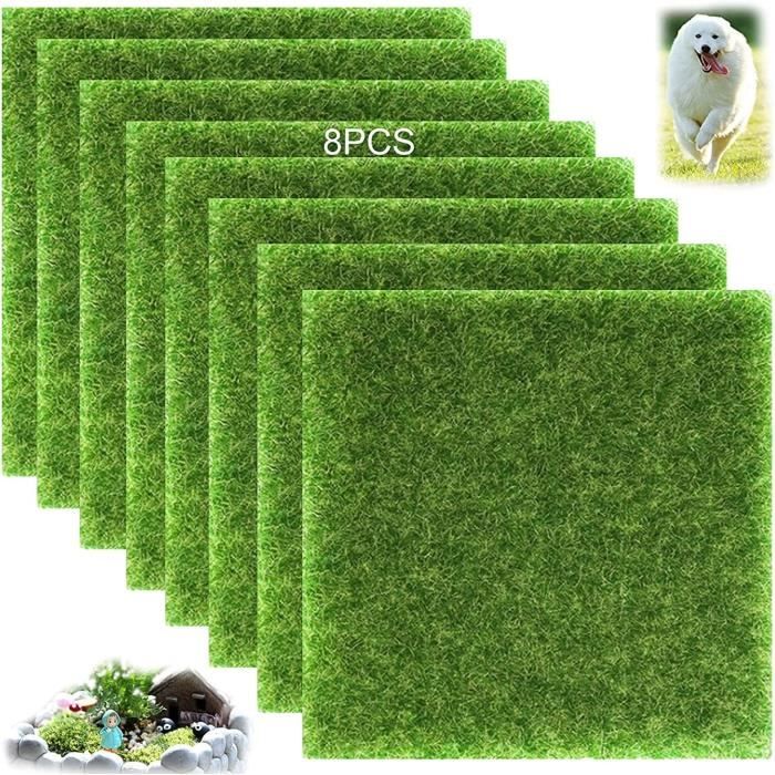 8 Pièces Tapis de Gazon Artificiel, Tapis de Gazon Artificiel Féerique Réaliste pour Pelouse ...