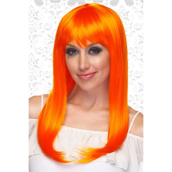 Perruque cheveux longs orange fluo Costume sexy - Cdiscount Au quotidien