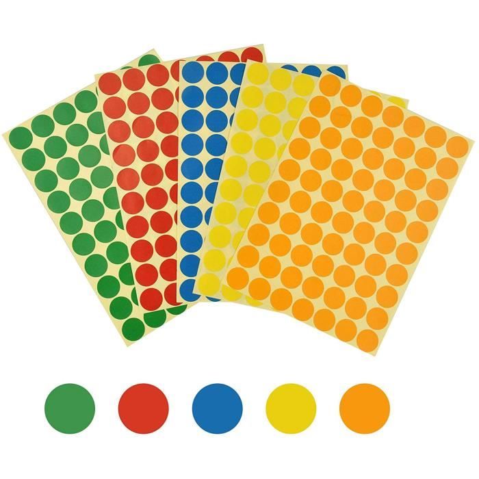 5250 étiquettes 19mm rondes gommettes autocollantes, 5 couleurs auto ...