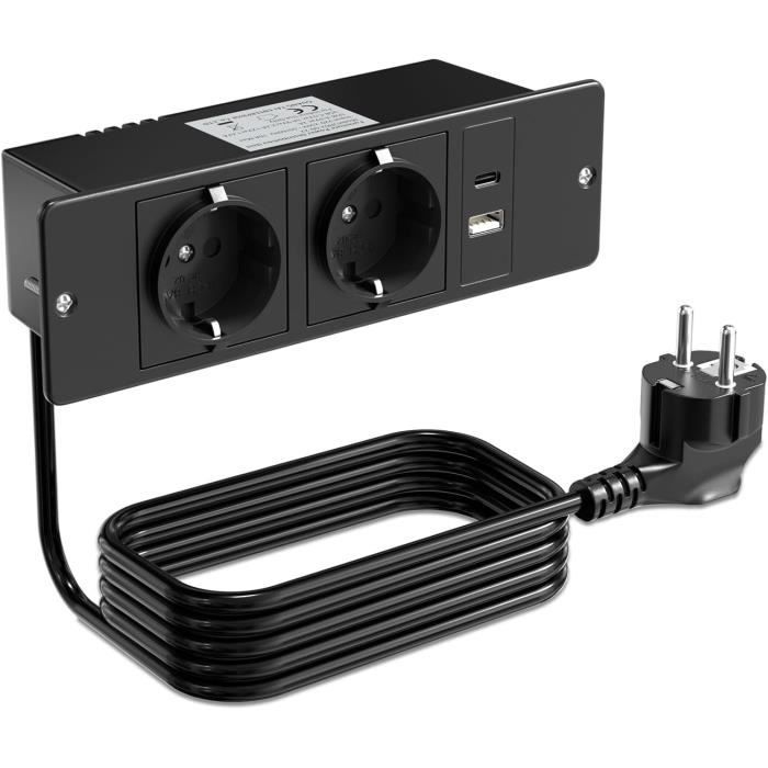 Prise de Table 2 Prises avec USB C 20W, Prises Multiprise avec USB C, PD 10W USB A, 10A-2400W ...