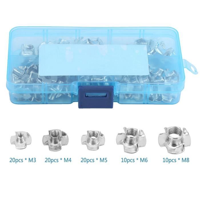 SUC-crou en T T-Nut, 80pc Carbon Steel Four-Pin T-Nut M3/4/5/6/8 Carpentry Furniture T-Nut Kits ...