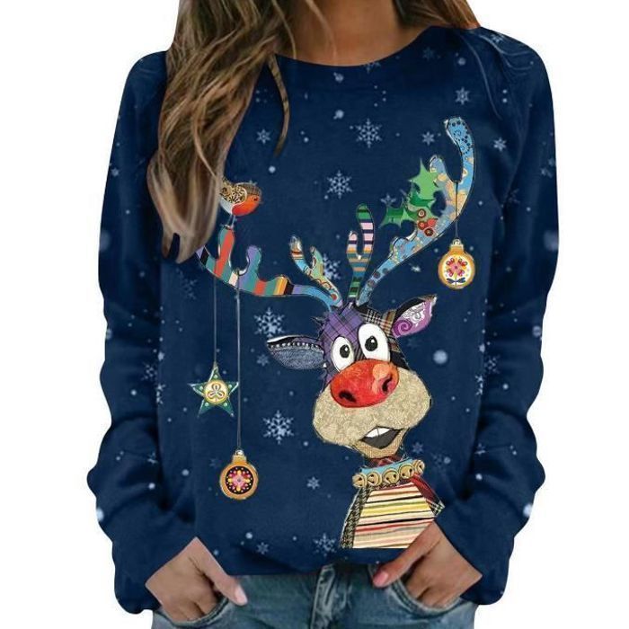 Pull de Noël Femme Ugly Moche Rigolo - Bleu - Manches Longues Bleu ...
