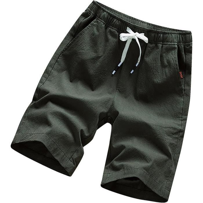 Shorts de Sport Homme en Lin Coton - Vert - Coupe Loose Vert ...