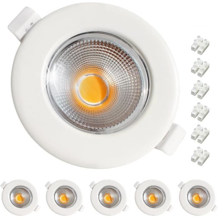 6X Spots Encastrés Plafond Led Dimmables 7W Extra Plat Cob Pour Plafond Lumière Blanche Chaude ...