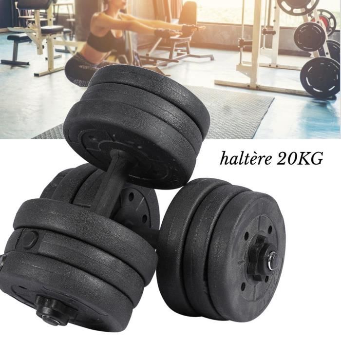 Ensemble D'haltères Musculation Réglable en Fer de 20 kg avec Barre ...