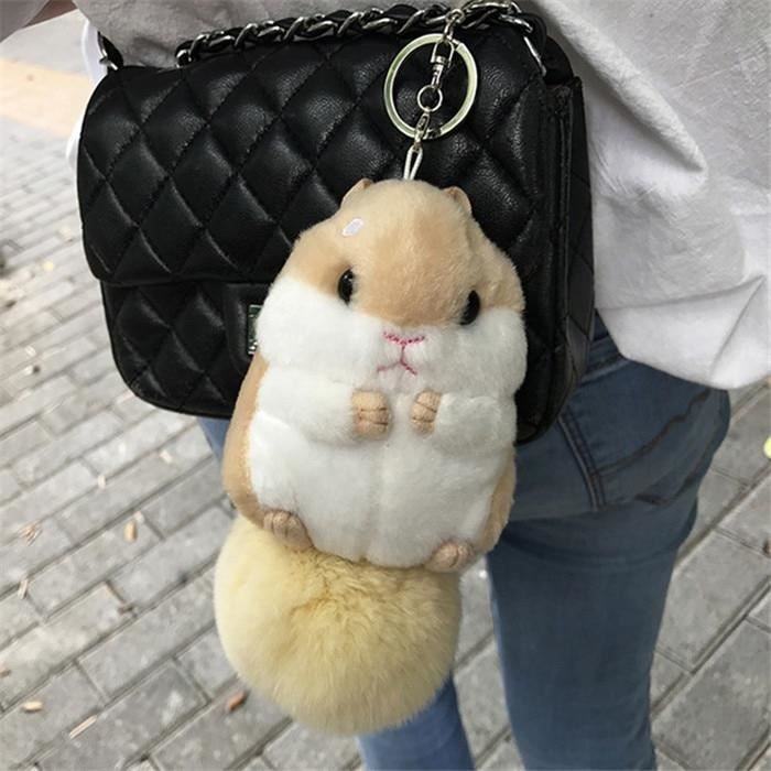 Khaki Mouse Beige Fu -Porte clés de poupée de Hamster en peluche pour ...