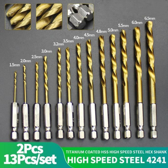 2pcs 3.0mm -Jeu de forets à tige hexagonale en acier rapide HSS revêtu de titane,1.5mm 6.5mm ...