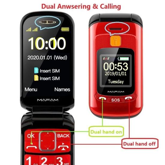 Mafam téléphone portable F899 pliable et Senior -Noir - Cdiscount Téléphonie