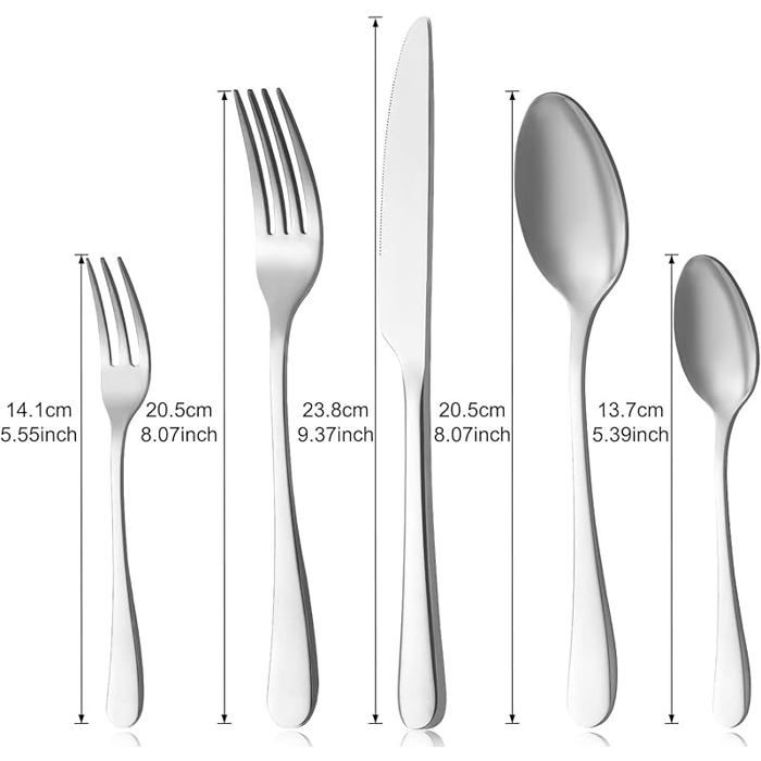 Couverts de table 30 pièces en argent mat pour 6 personnes - Couteau et ...