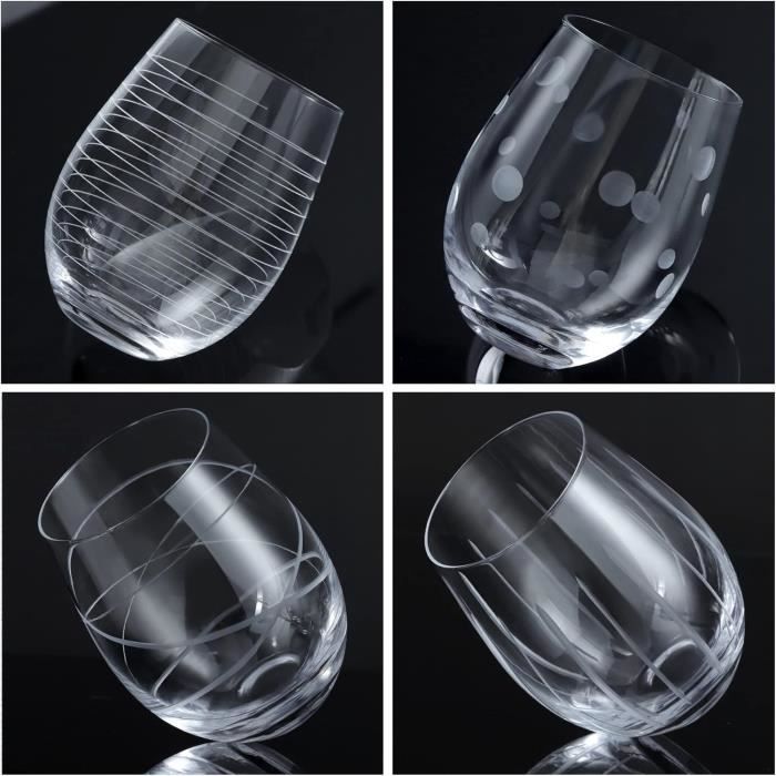 520ml Verres à Vin sans Pied avec Gravure - Lot de 4 Verres à Vin avec ...