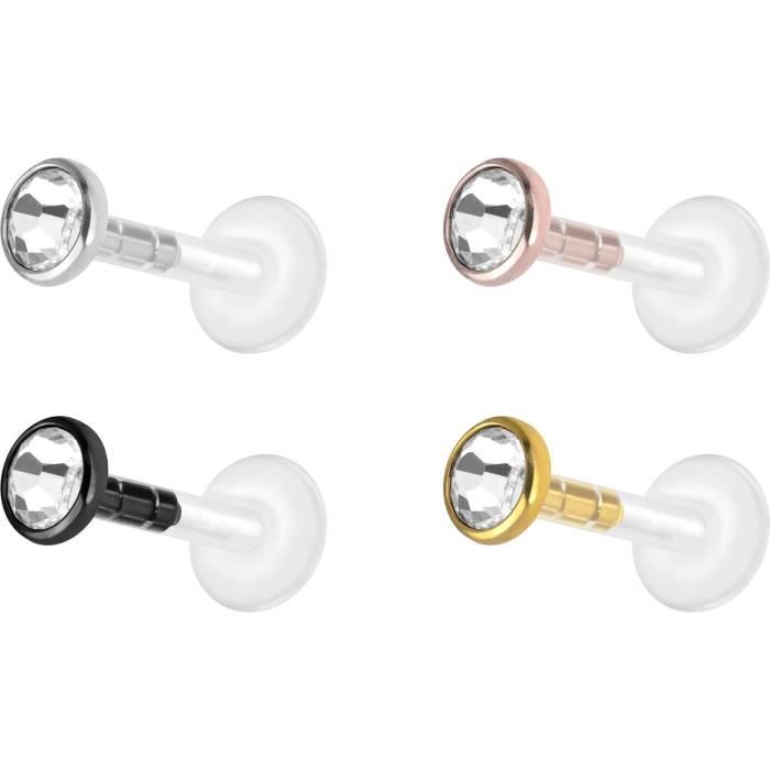 Piercing Labret Bioplast Avec Système Plug-In – Clou En Cristal ...