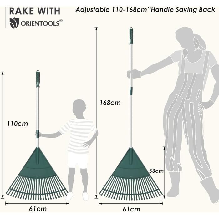 ORIENTOOLS Rateau à Feuilles de Jardin, Balai à Dents Jardin Rateau ...