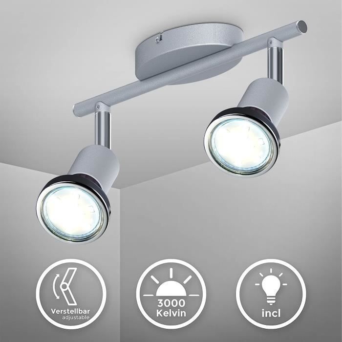 Plafonnier Led 2 Spots Orientables Finition Nickel Matte, Anneaux De ...