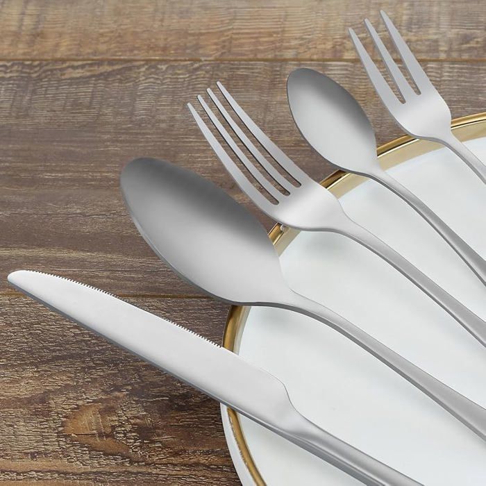 Couverts de table 30 pièces en argent mat pour 6 personnes - Couteau et ...