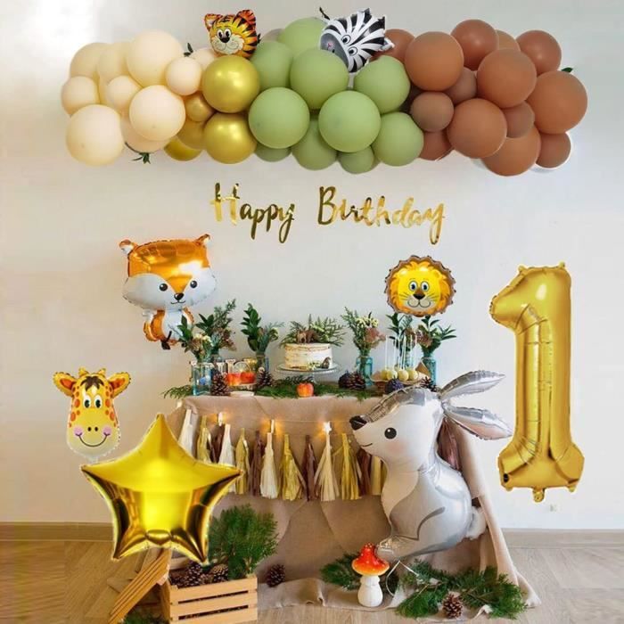 Décoration Jungle 1An Anniversaire, Ballons Anniversaire Vert Marron ...