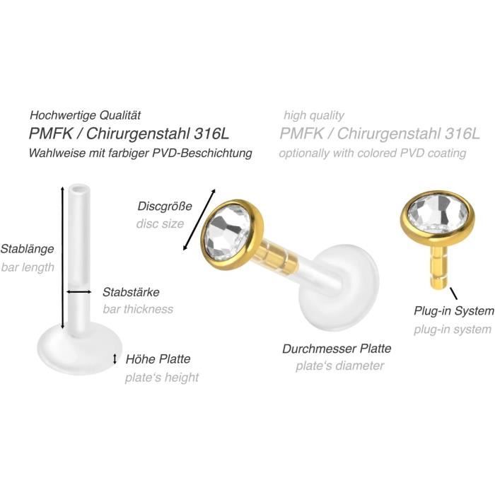 Piercing Labret Bioplast Avec Système Plug-In – Clou En Cristal ...