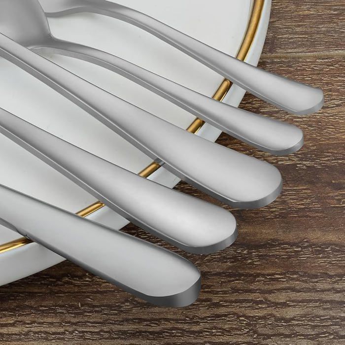 Couverts de table 30 pièces en argent mat pour 6 personnes - Couteau et ...