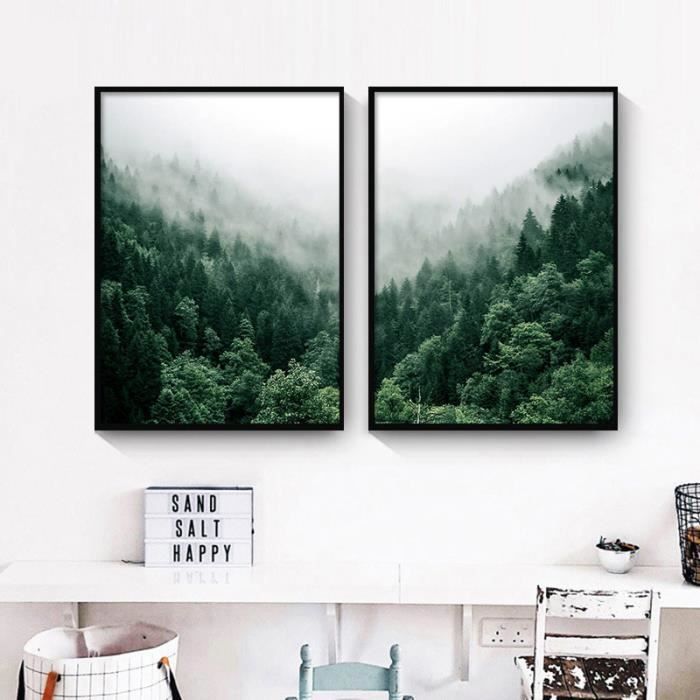 Brumeux forêt mur Art toile peinture affiche et impression Nature ...